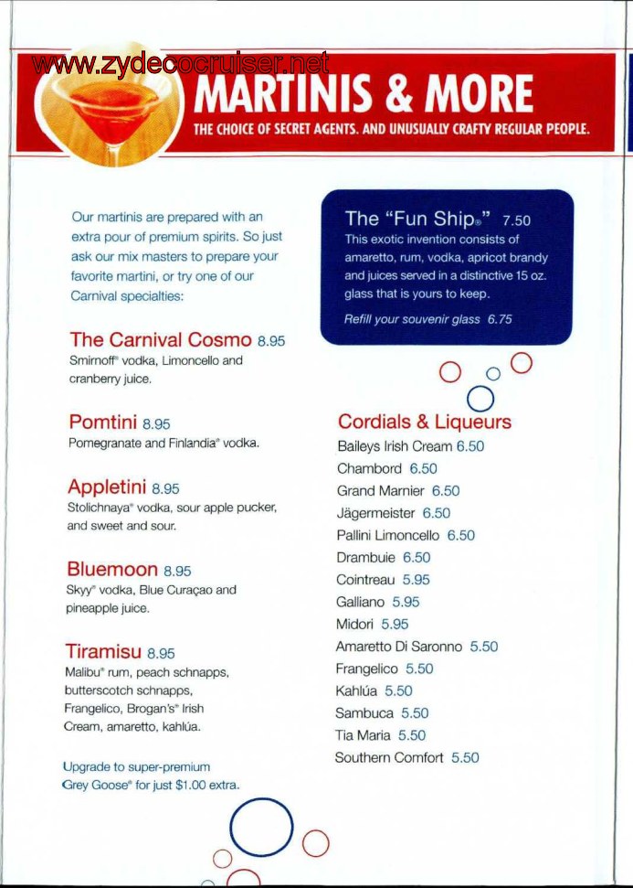 Carnival Bar Menu Page 3